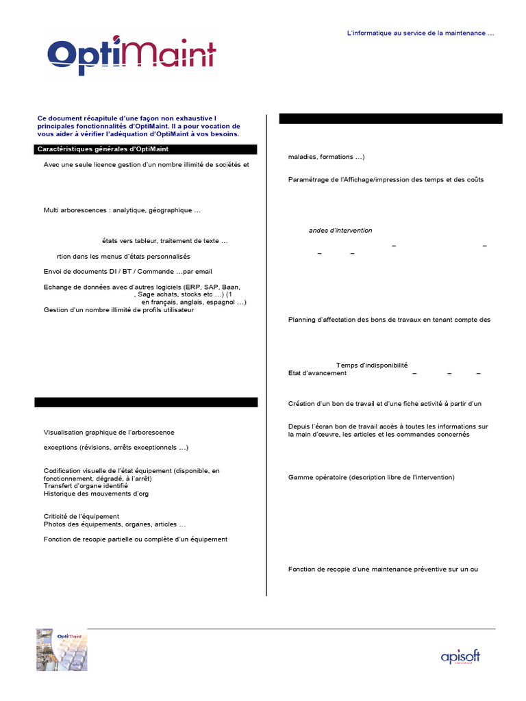 Fonctionnalités d'OptiMaint GMAO | PDF | Stock | Facture