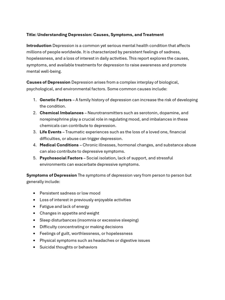 Depression Report | PDF | Major Depressive Disorder | Depression (Mood)