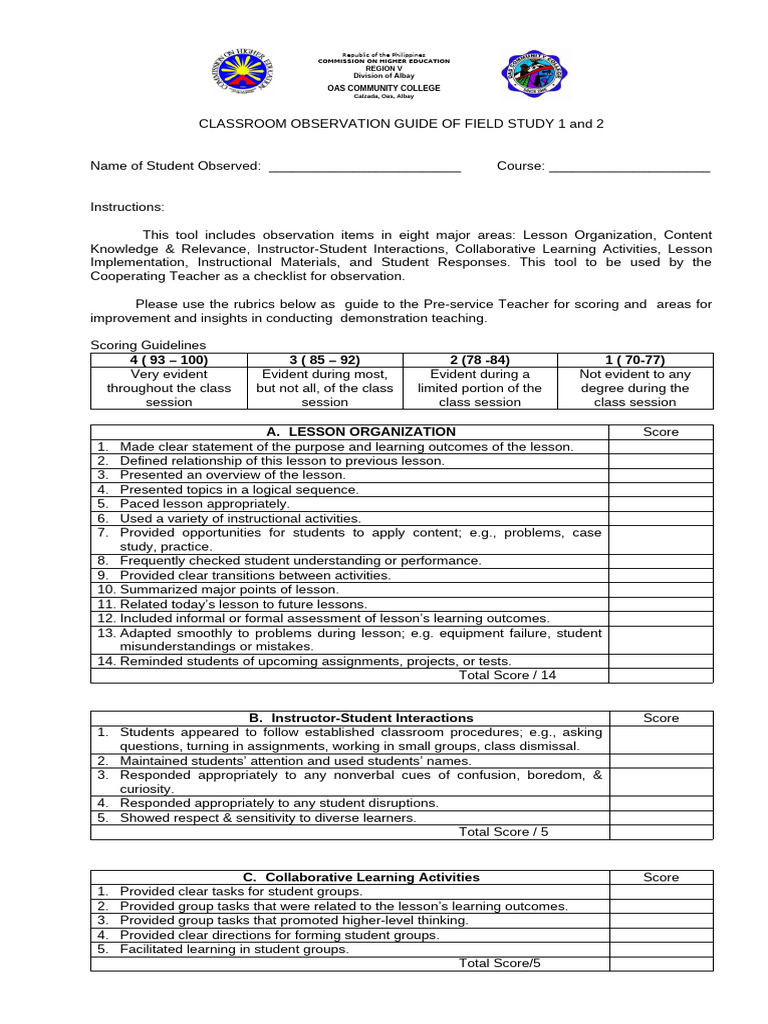 Revised-Classroom-Observation-PST (1) | PDF | Learning | Intelligence