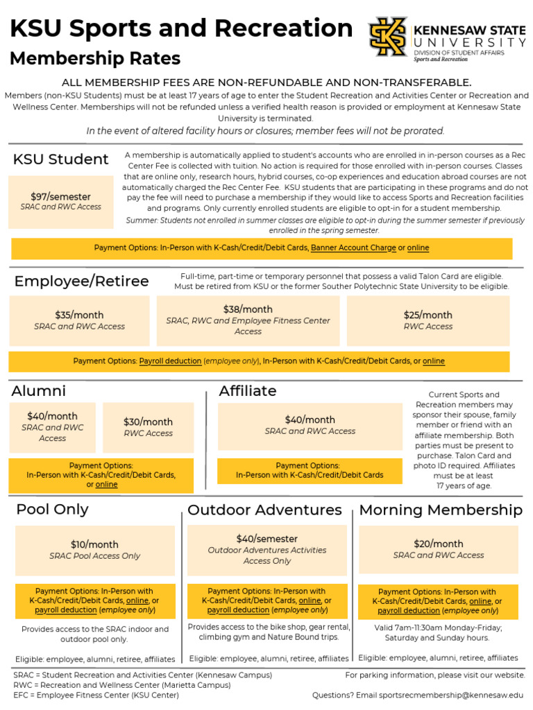 KSU Sports and Recreation Membership Rates | PDF | Credit Card | Payments