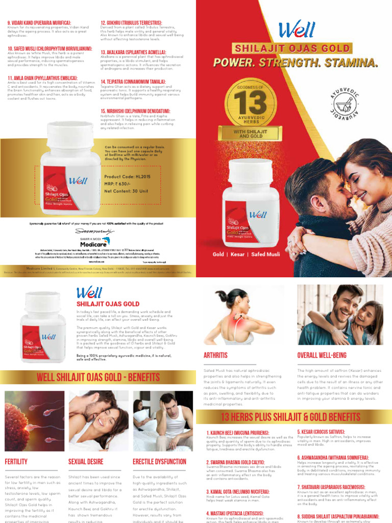 Well Shilajit Ojas Gold Leaflet | PDF | Libido | Medical Specialties
