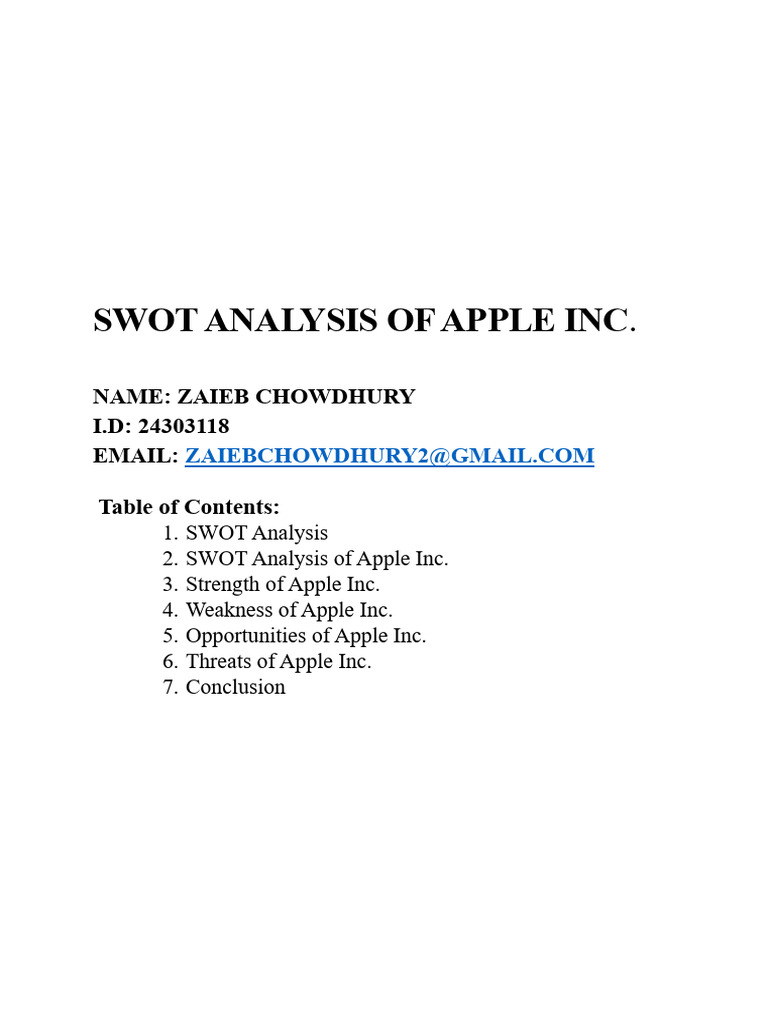 Apple Inc. SWOT Analysis 2023 | PDF | Swot Analysis | Apple Inc.