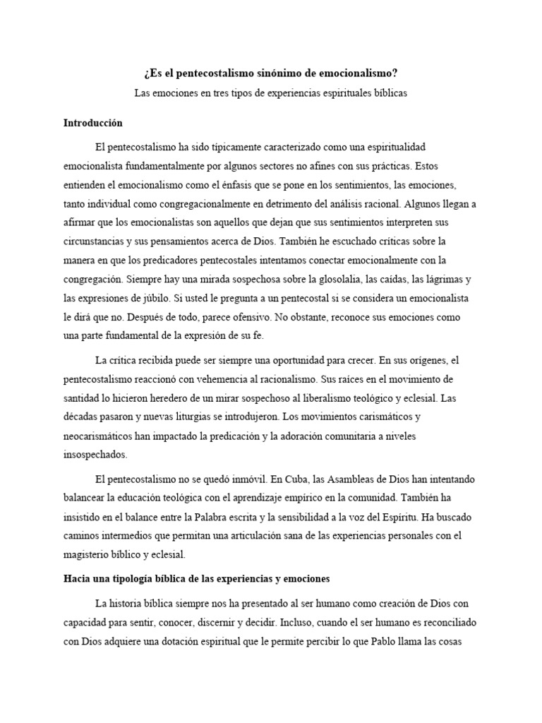 Pentecostalismo y Emocionalismo: Una Reflexión | PDF | Intercesión ...