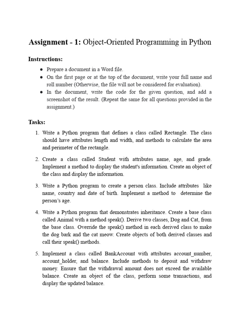 Assignment - 1- Object-Oriented Programming in Python | PDF Assignment - 1- Object-Oriented Programming in Python | PDF