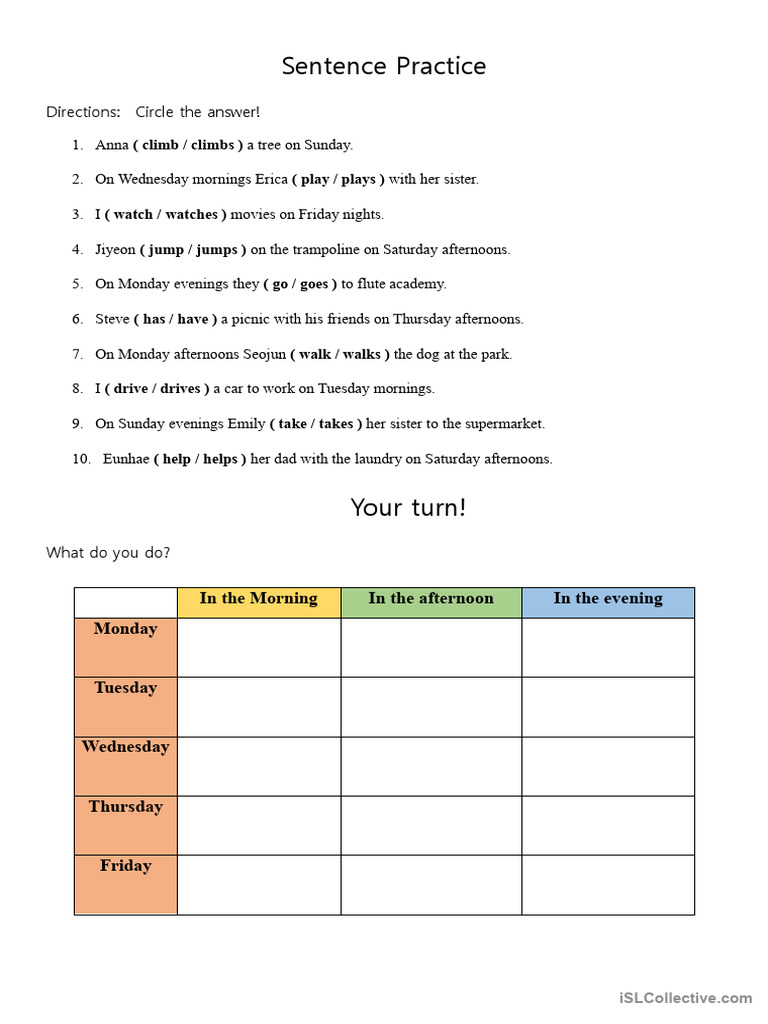 Sentence Practice Schedule | PDF
