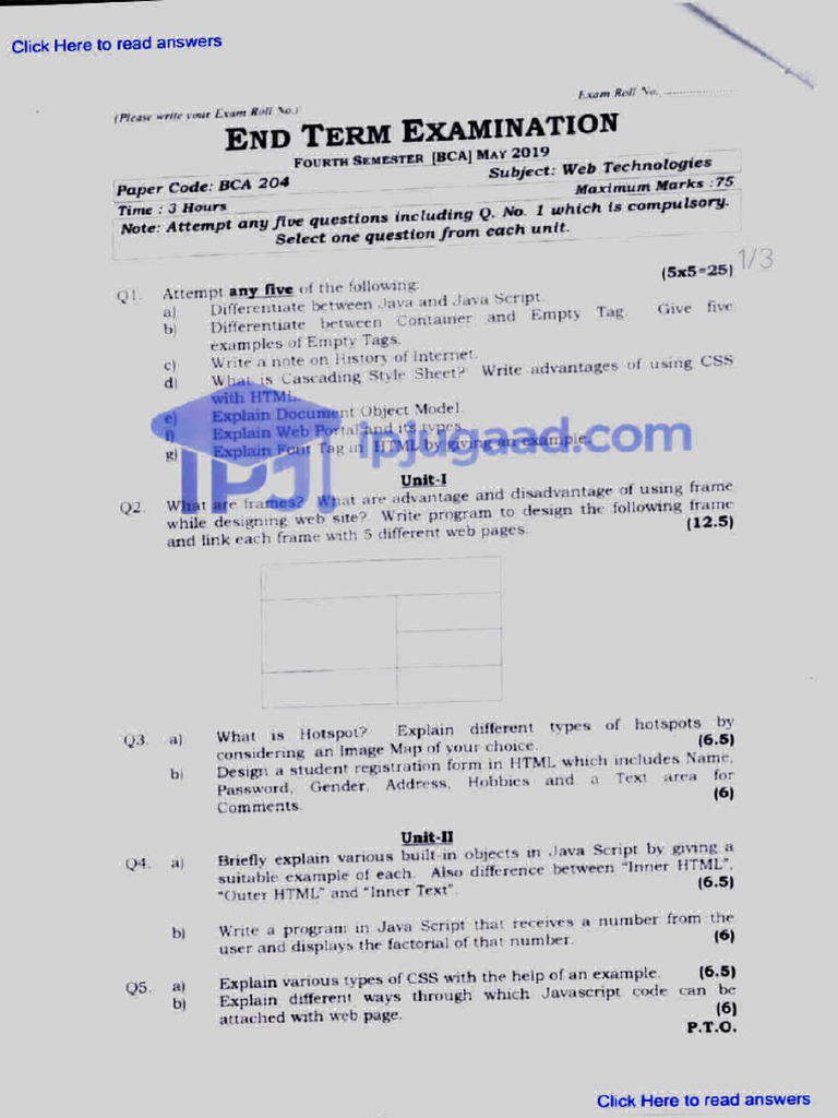 WT Pyq | PDF | Html | Html Element