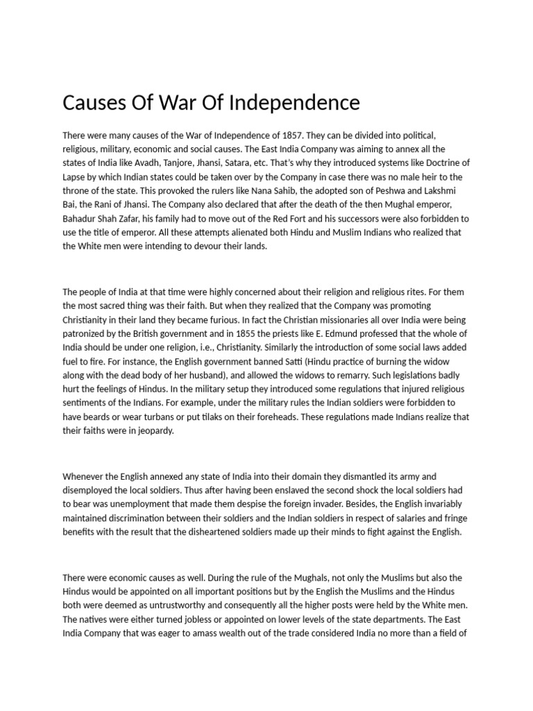 Causes of the 1857 War of Independence | PDF | Indian Rebellion Of 1857