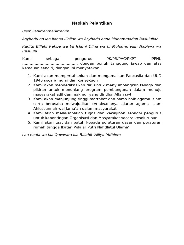 Naskah Pelantikan | PDF