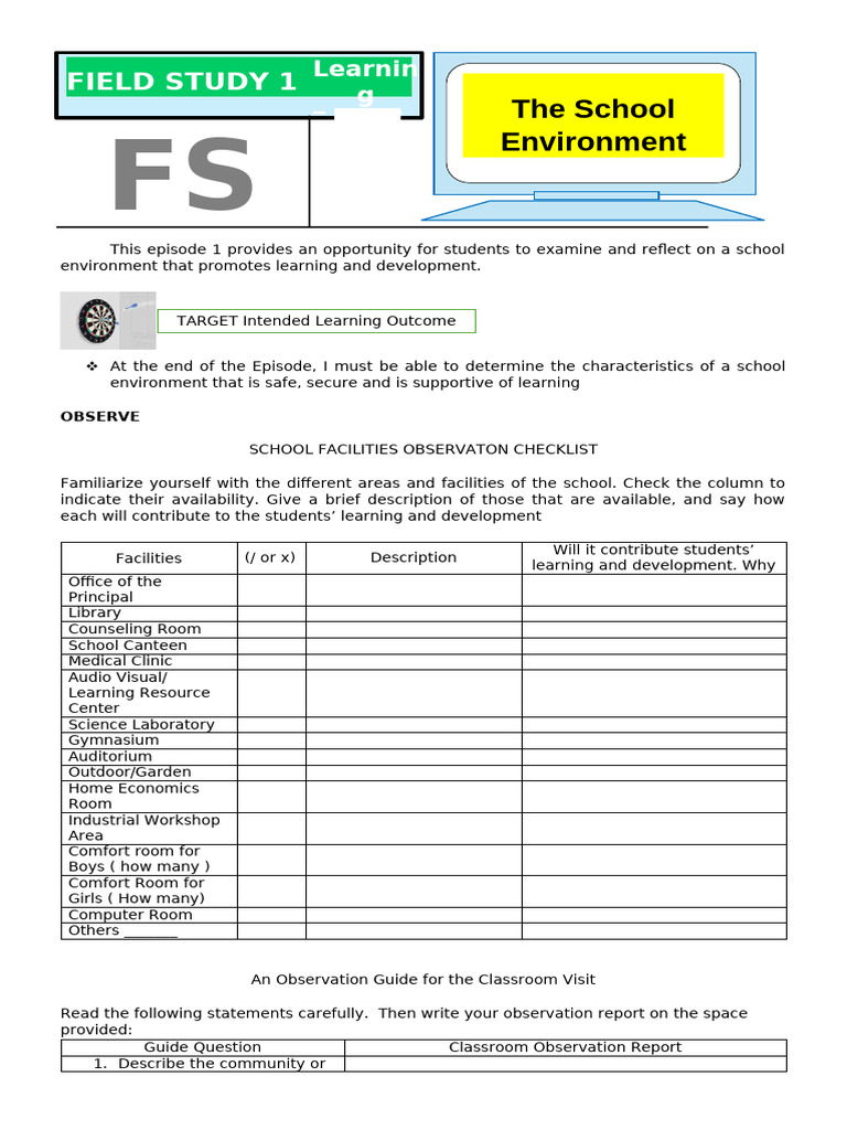 My-Portfolio-Field-Study-1 | PDF | Classroom | Learning