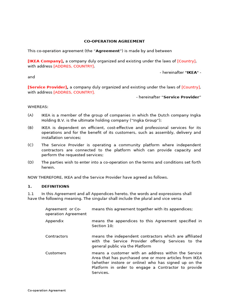 IKEA Service Provider Cooperation Agreement | PDF | Insurance | Breach ...
