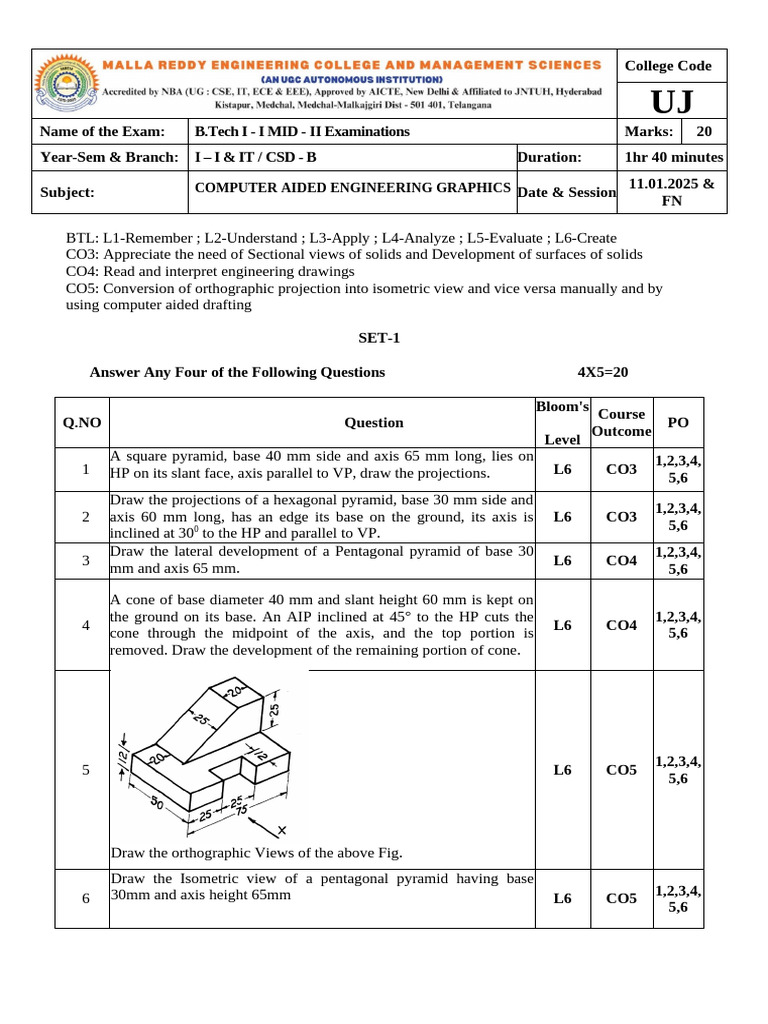 EG 2024-25 MID-II QP | PDF | Infographics | Geometry