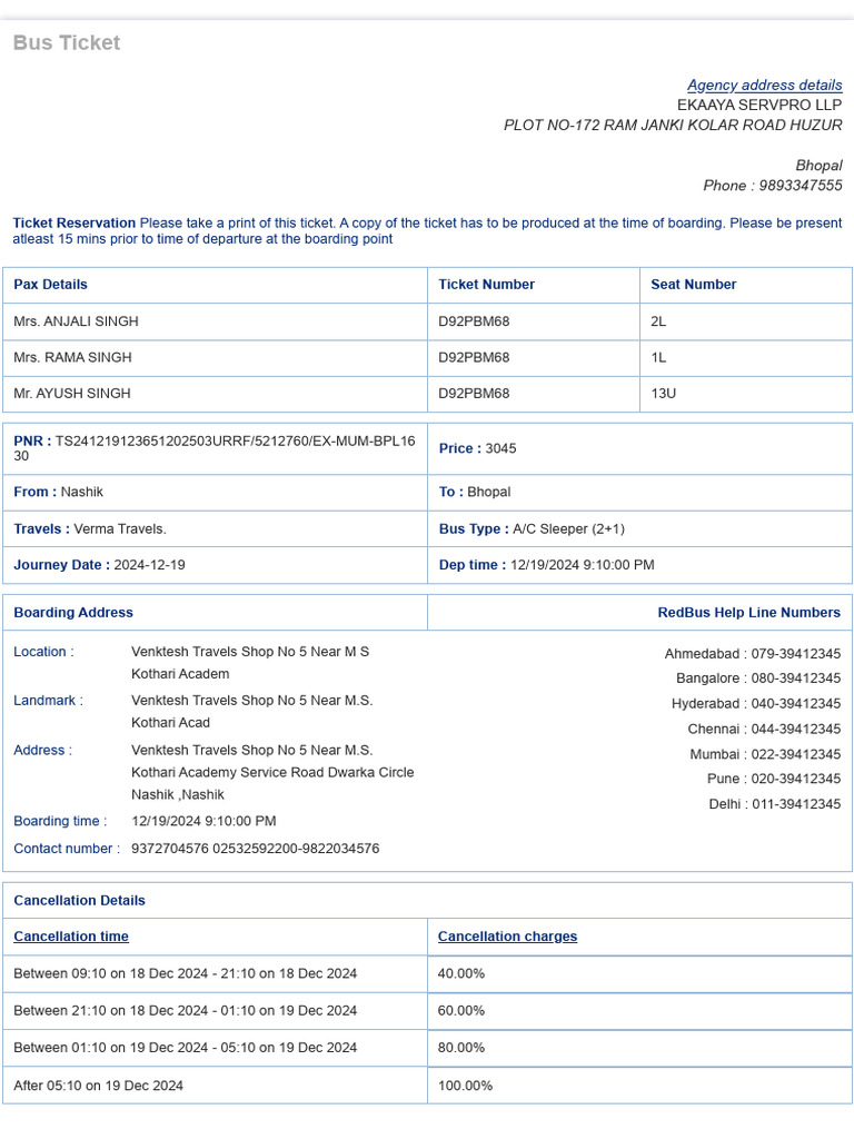 ANJALI SINGH - 3 Bus - Travelboutiqueonline.com - Bus - ETicket ...