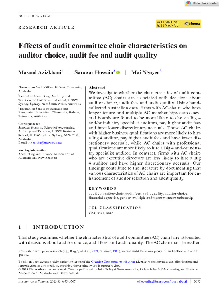 Audit Committee Chair Impact on Auditing | PDF | Audit | Accountant