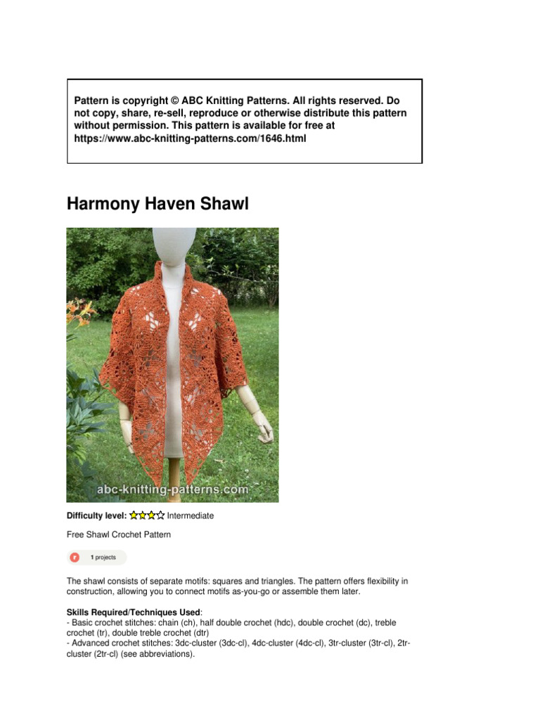 1646 Harmony Haven Shawl Pattern | PDF | Crochet | Folk Art