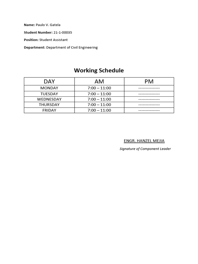Student Assistant Schedule: Paulo Gatela | PDF