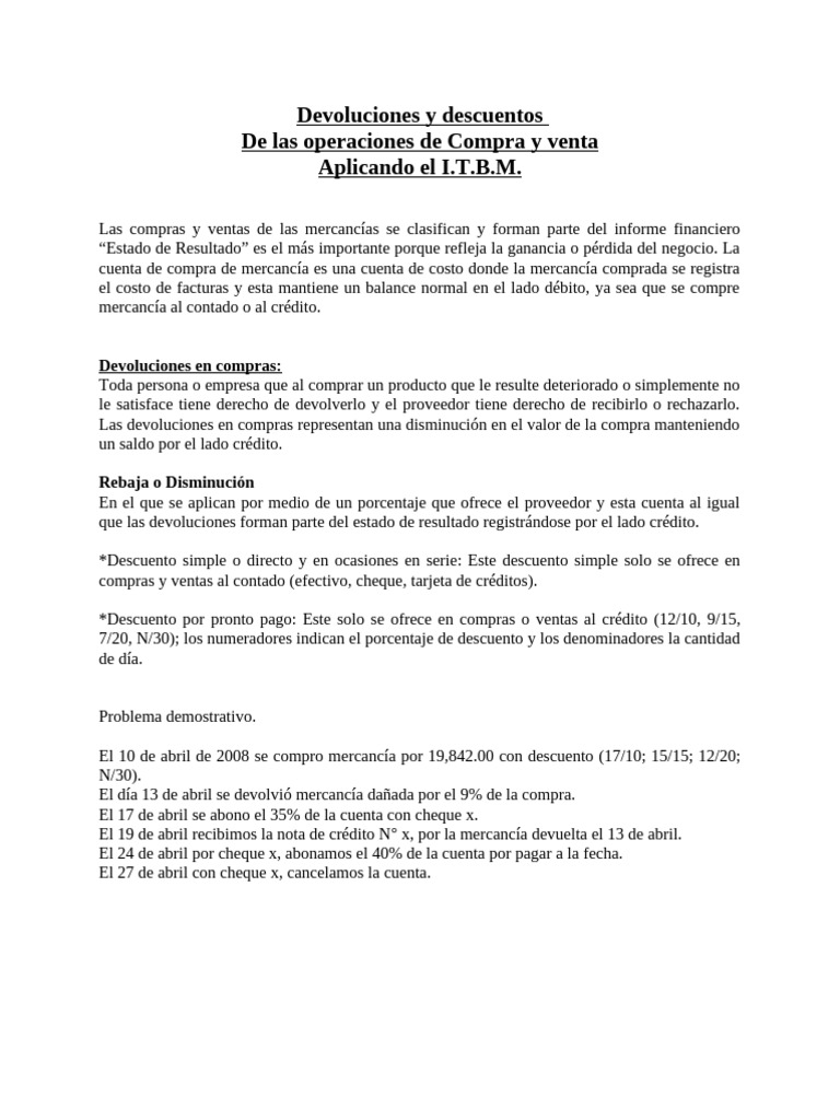 Devoluciones y Descuentos en Compras y Ventas | PDF | Tarjeta de débito | Cheque