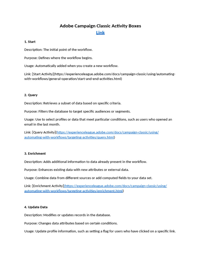 Adobe Campaign Classic Activity Overview | PDF