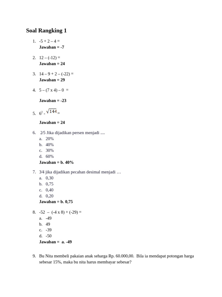 Soal Rangking 1 Matematika | PDF