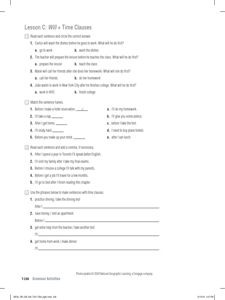 World English 3e Level 2 Grammar Activities Unit 3 Lesson C | PDF ...