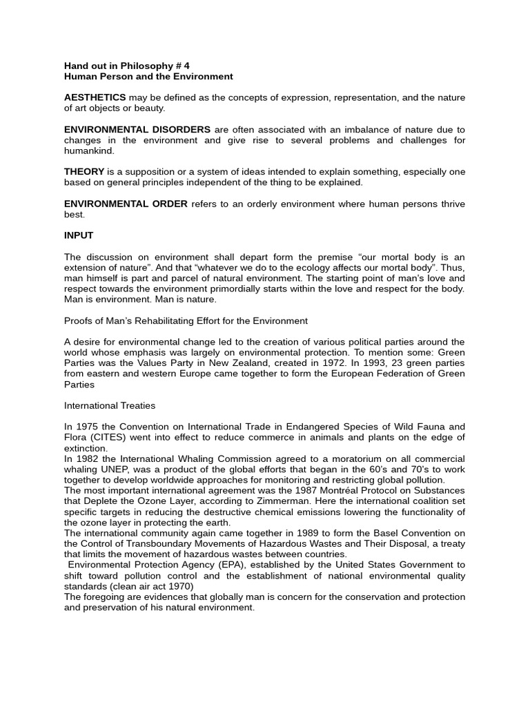 LNHS Philosophy Hand Out # 4 Human Person and the Environment Revised | PDF | Immanuel Kant ...