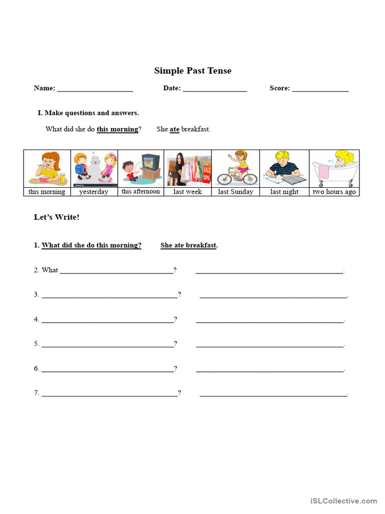 Simple Past Tense Writing Exercises | PDF