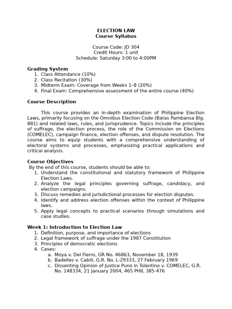 Election-Law-Syllabus | PDF | Commission On Elections (Philippines ...