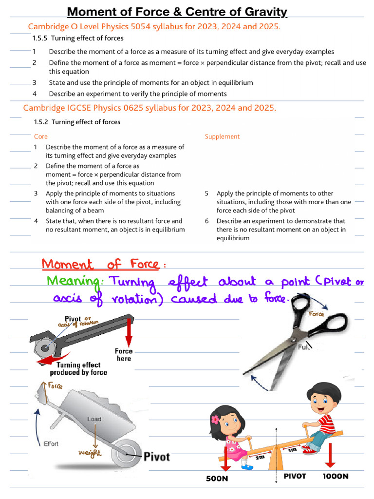 Moment of Force and Center of Gravity | PDF