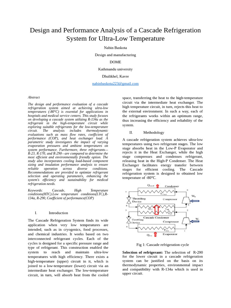 Ultra-Low Temperature Cascade Refrigeration Analysis | PDF ...