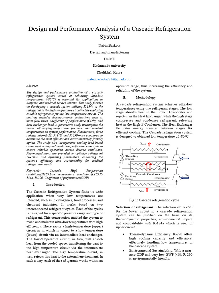 Cascade Refrigeration System Design Analysis | PDF | Refrigeration | Heat