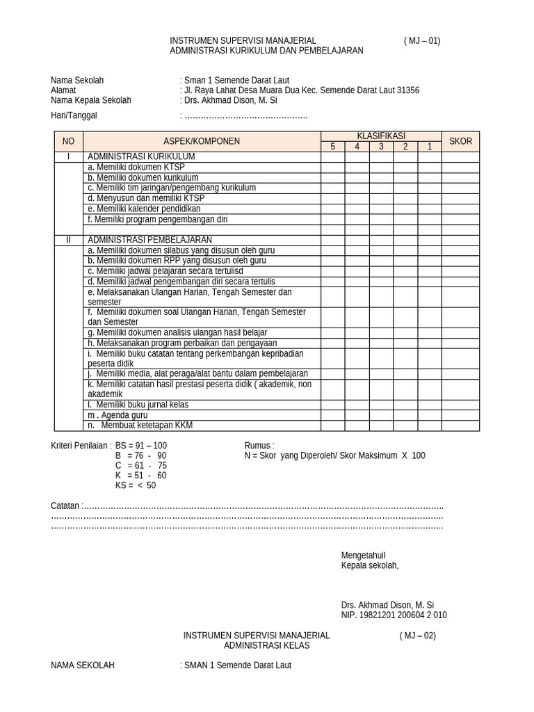 1. Instrumen Supervisi Manajerial | PDF