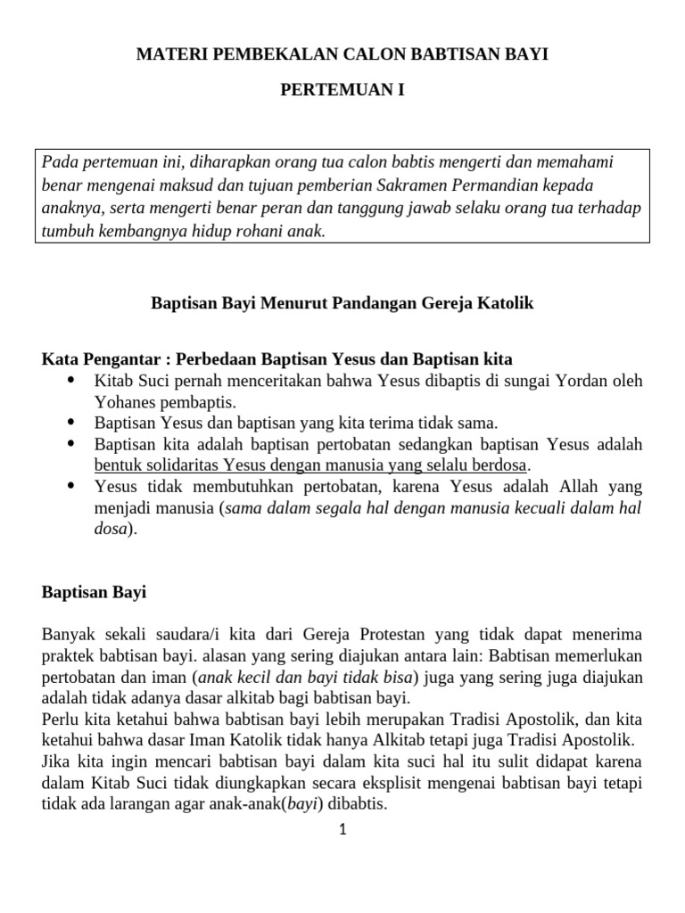 Baptisan Bayi: Pandangan Katolik | PDF