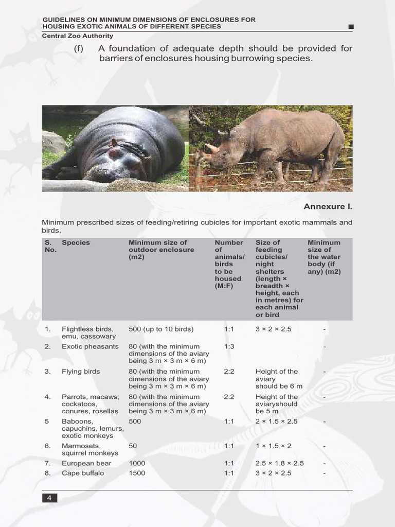 Minimum Enclosure Sizes for Exotic Animals | PDF | Crocodile | Zoo