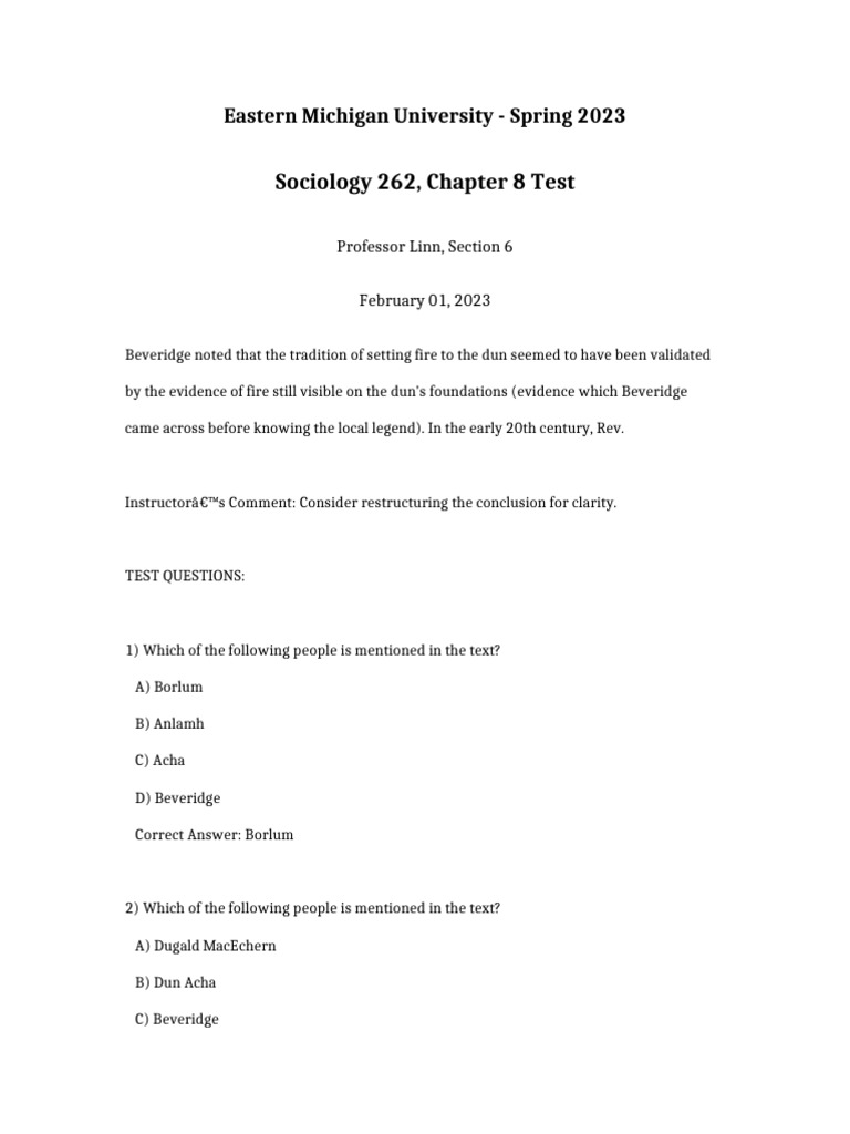 Sociology 262 Chapter 8 Test | PDF