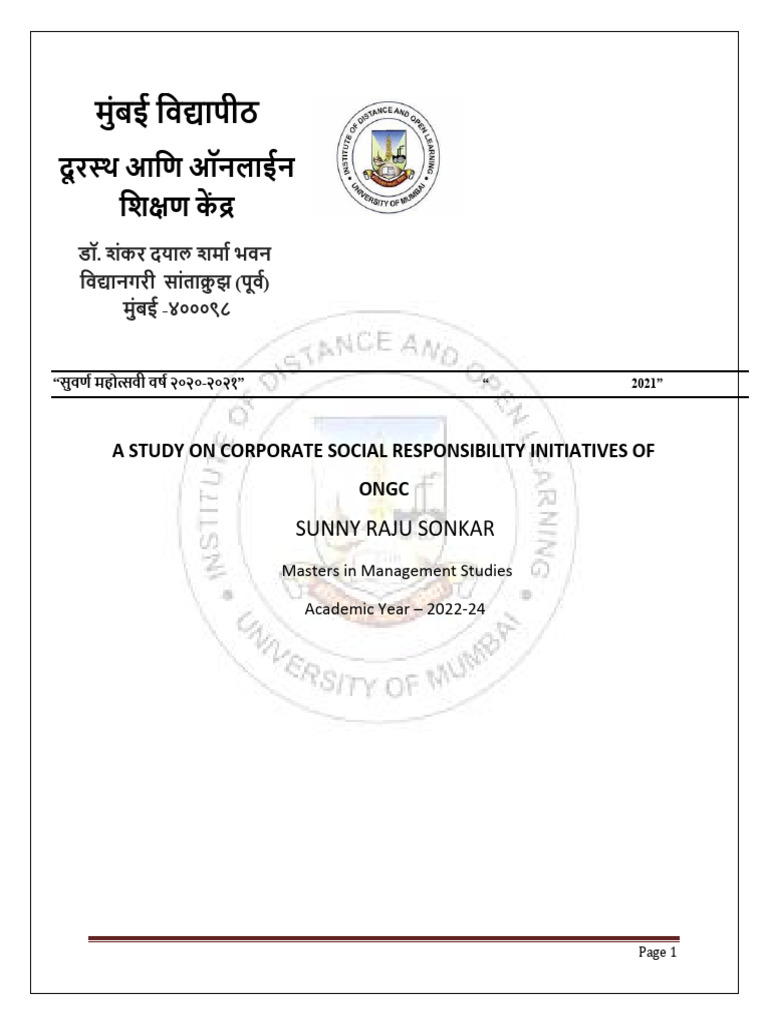 Project - ONGC CSR ACTIVITY | PDF | Corporate Social Responsibility ...