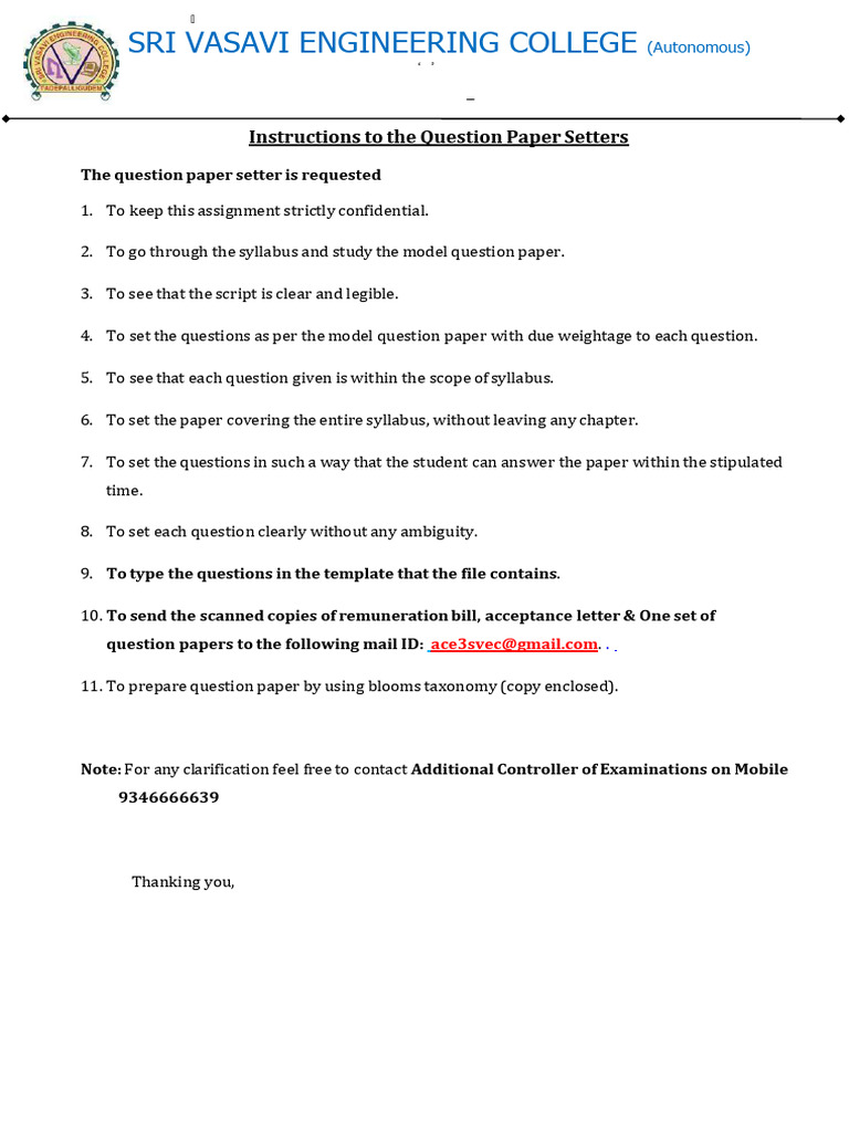 General Instructions To Paper Setters | PDF