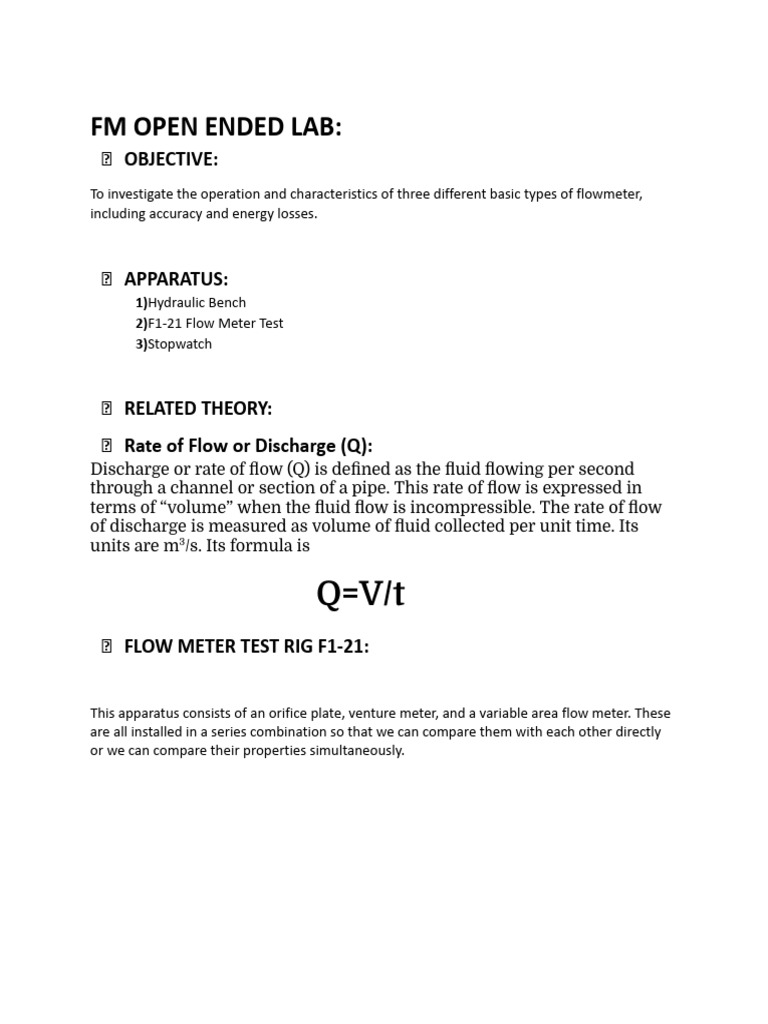 FM Open Ended Lab | PDF | Flow Measurement | Process Engineering
