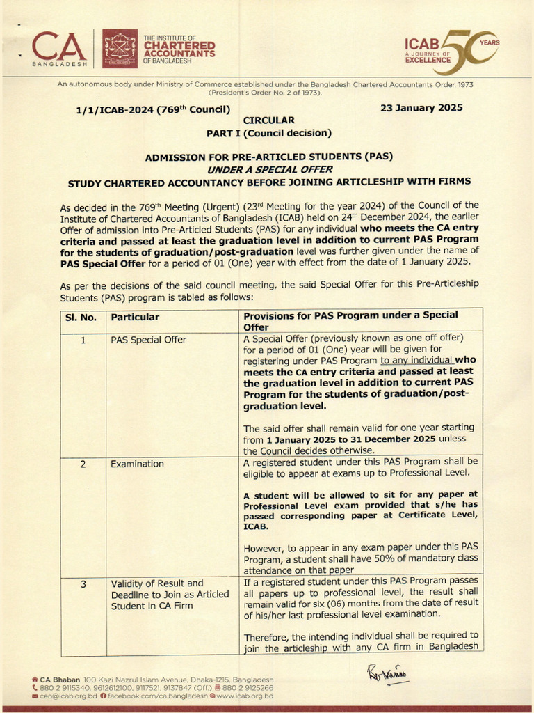 6988circular Re Admission For Pre-Articled Students (Pas) Under Special ...