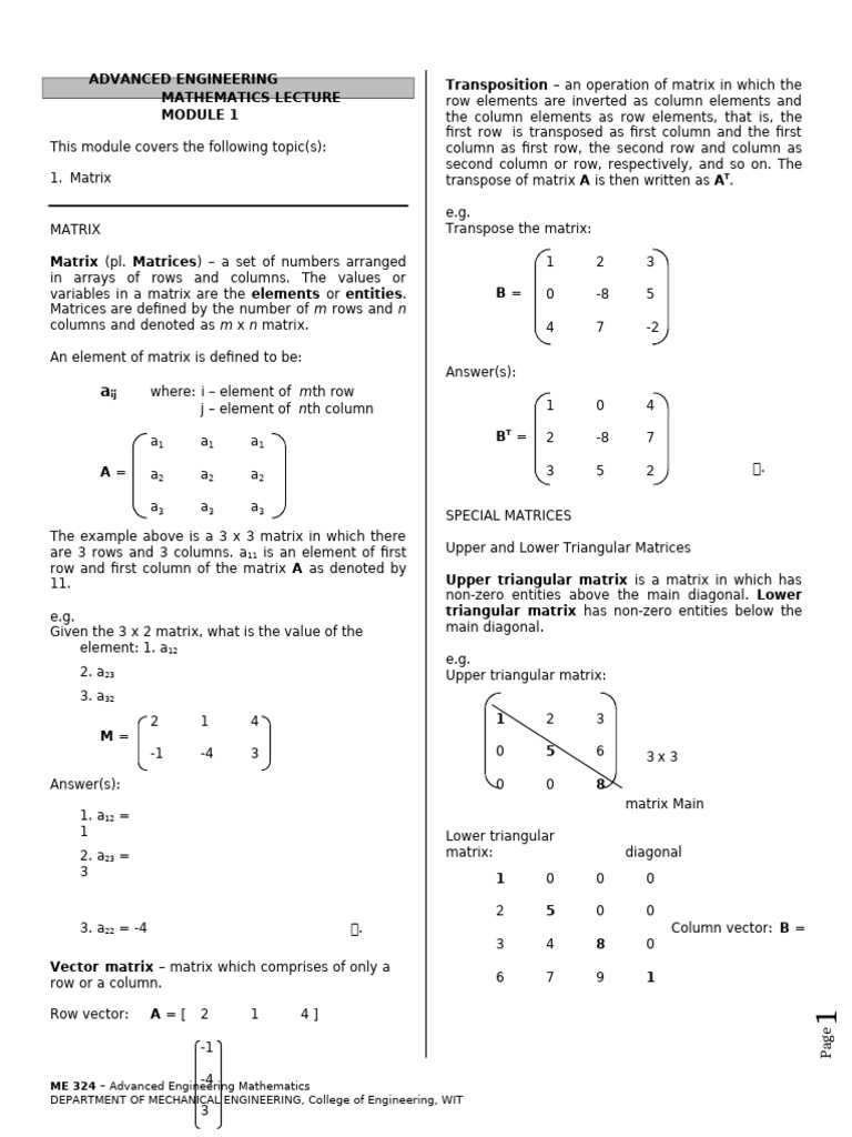 Lesson 1 2matrix and Determinants | PDF | Matrix (Mathematics) | Determinant