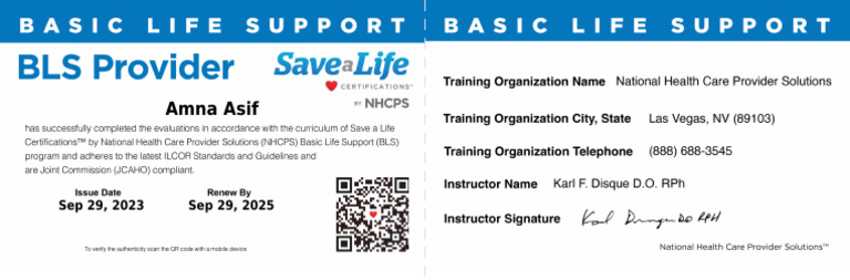 Bls Basic Life Support Certification Course Id Card | PDF