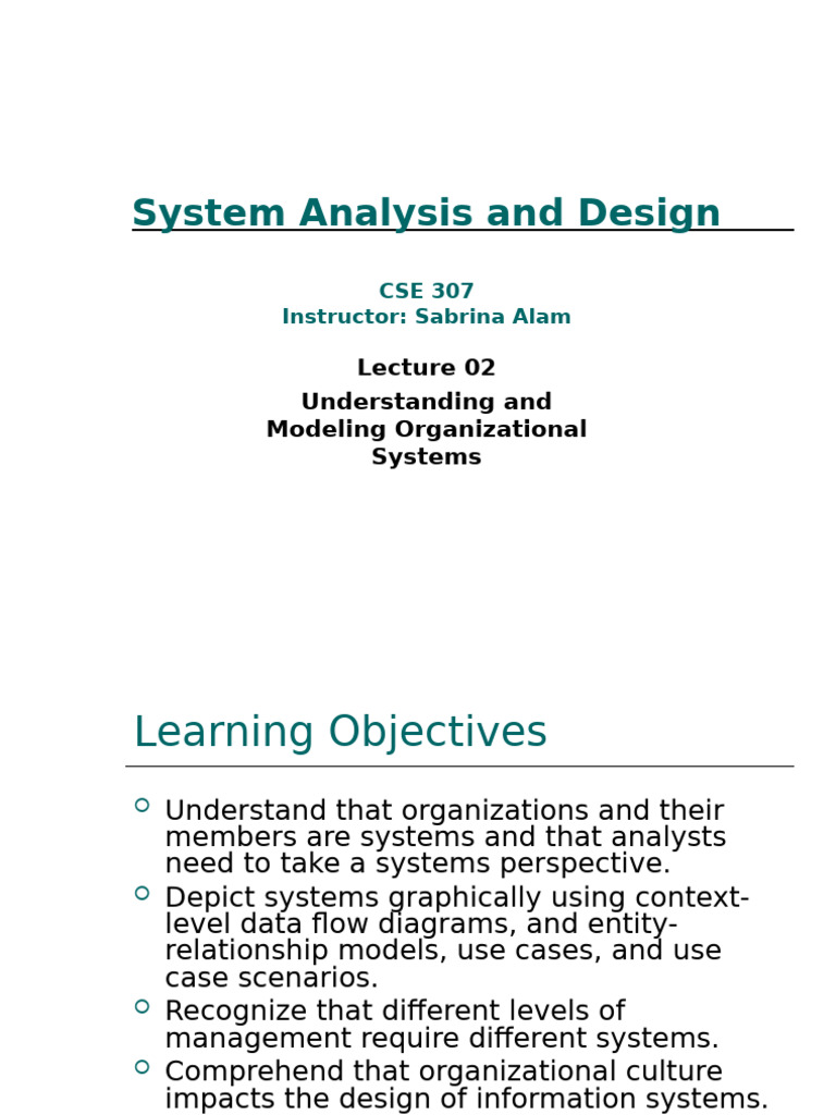 Lecture 02 CSE 307 Understanding and Modeling Organizational Systems | PDF | Use Case | System