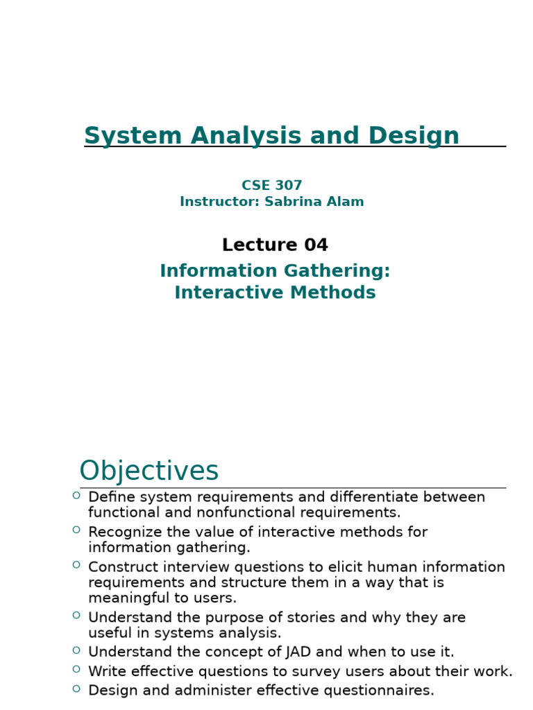 Lecture 04 CSE 307 Information Gathering: Interactive Methods | PDF | Questionnaire | System
