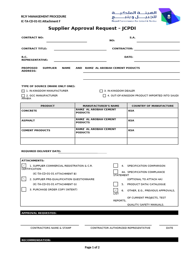 IC-TA-CD-01-01 Attachment F - Supplier Approval Request Form-1 | PDF ...