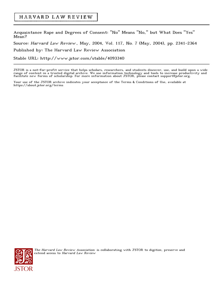 Acquaintance Rape and Degrees of Consent - No - Means - No, - But What Does - Yes - Mean | PDF ...