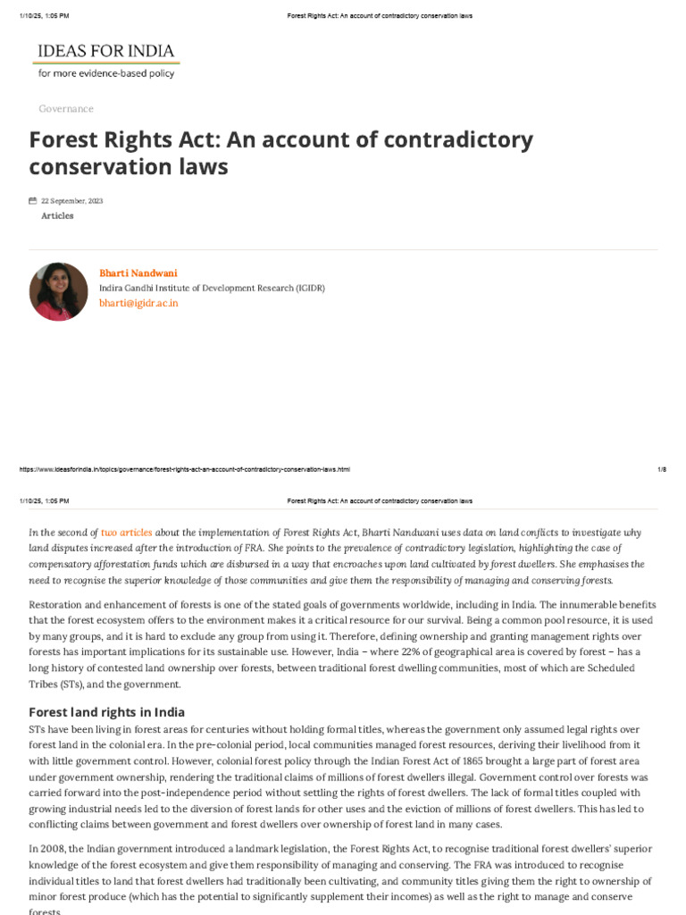 Forest Rights Act: Conflicts in Conservation | PDF | Natural ...
