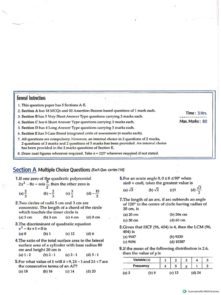 Class X Maths (SP-29) 24-12-2024 | PDF