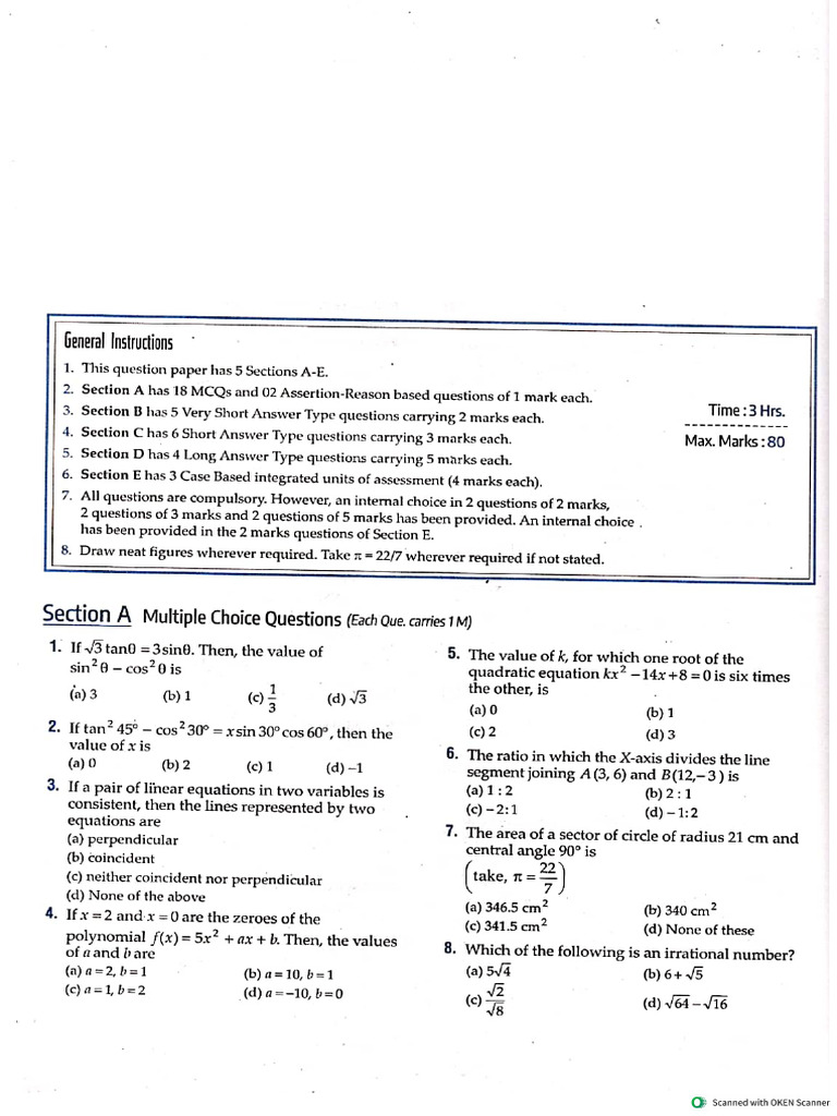 CLASS X MATHS (SP-30) 25-12-2024 | PDF