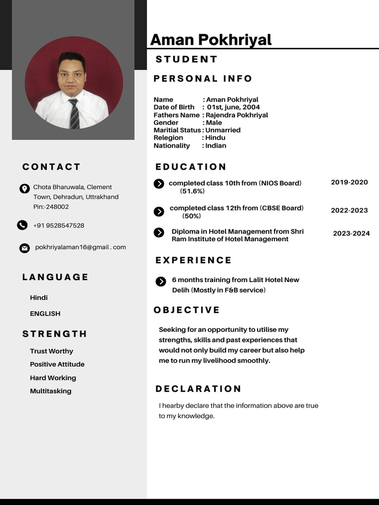 Aman Pokhriyal's Resume Overview | PDF