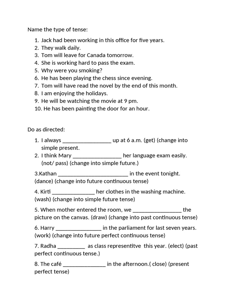 Tenses Test Paper-8th | PDF