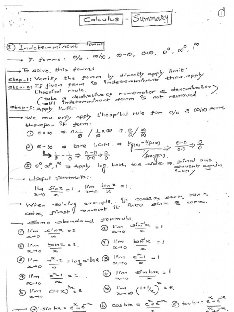 Calculus Summary-1 | PDF
