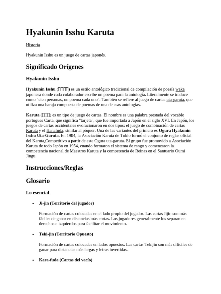 Hyakunin Isshu Karuta | PDF | Jugando a las cartas